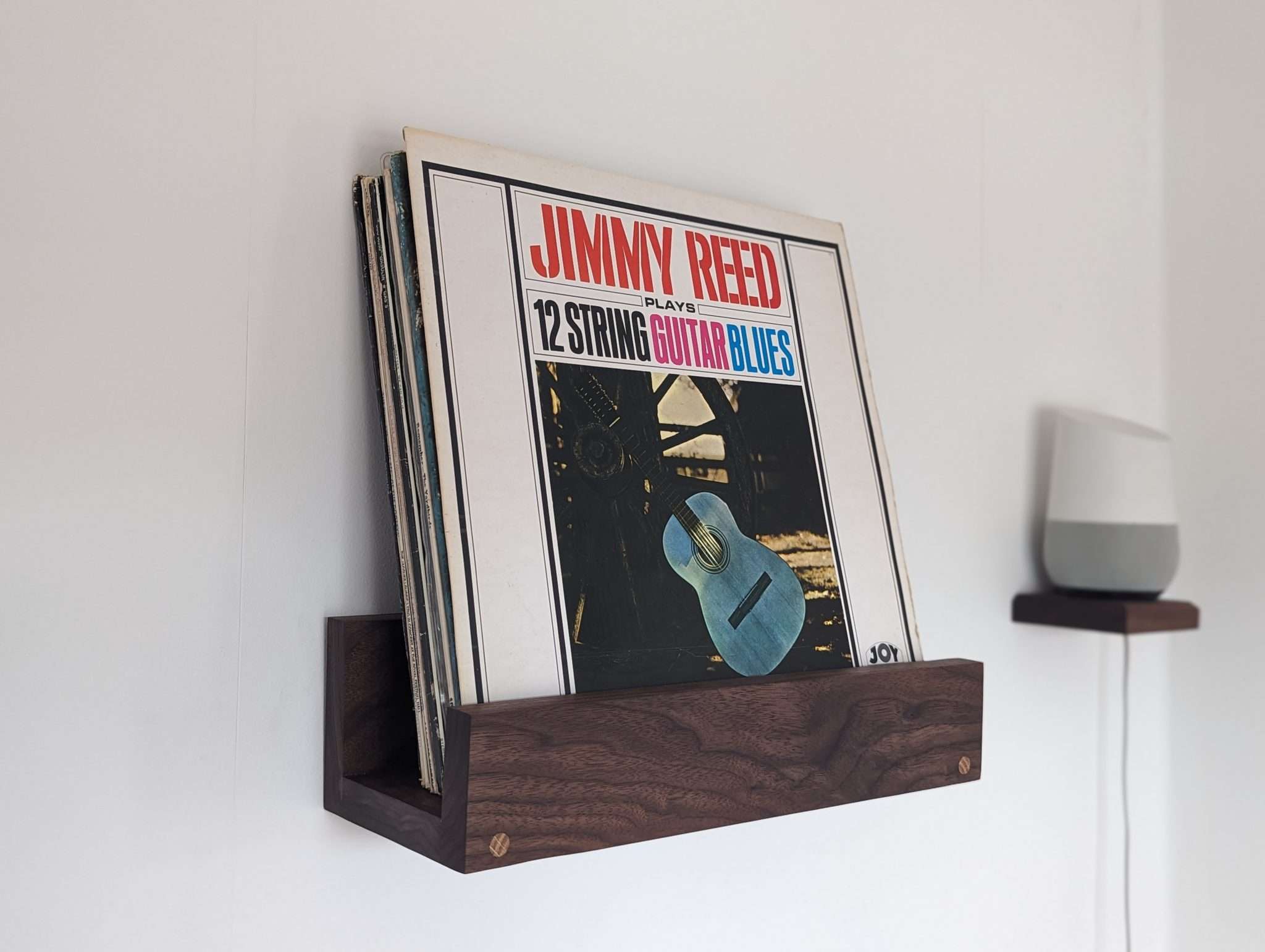 Wall-Mounted Solid Black Walnut Vinyl Storage Shelf - Wood 'N' Pegs