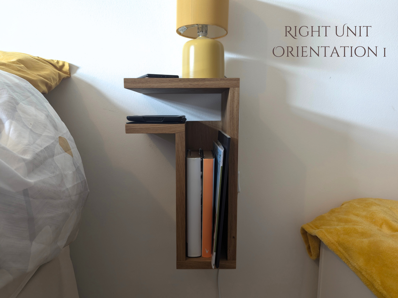 Solid Oak Floating Bedside Table, F-Shelf - Wood 'N' Pegs